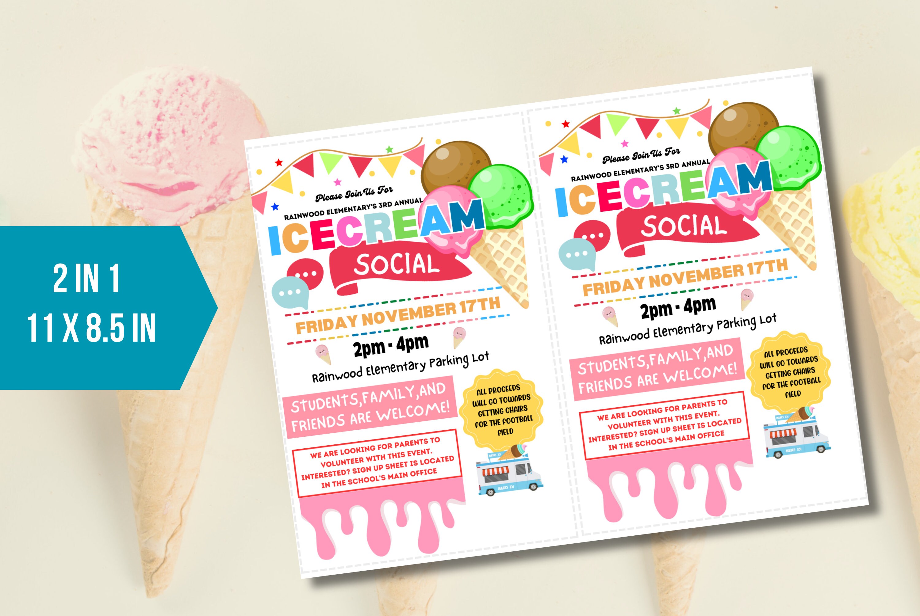 EDITABLE Ice Cream Social Flyer School Appreciation Week Ice - Etsy