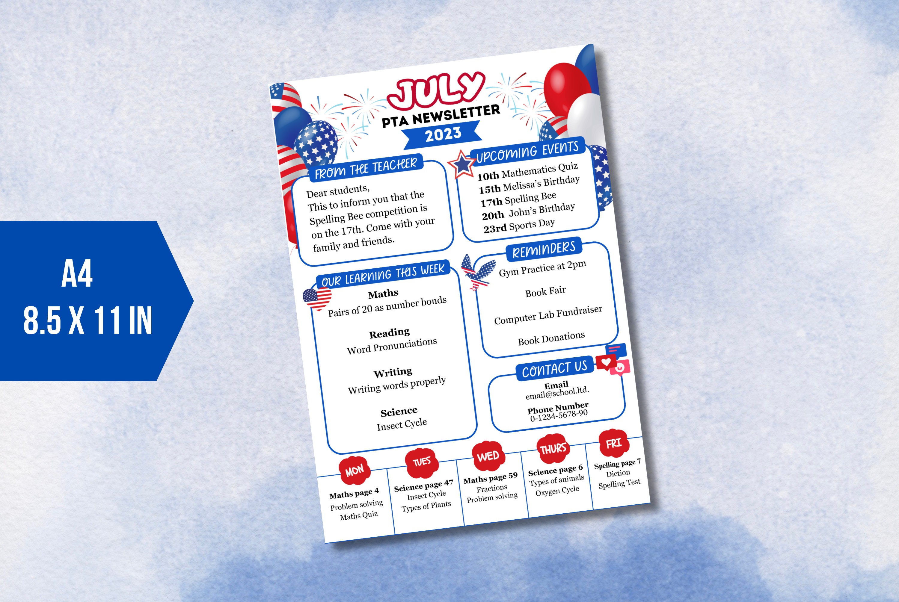 EDITABLE July Newsletter Template, Classroom Printable Handout Flyer ...