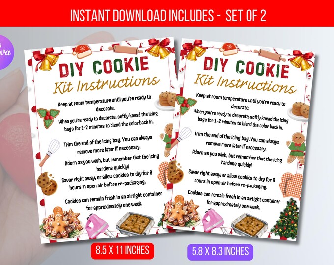 DIY Cookie Kit Instructions Card. Editable Template Cookie Card ...