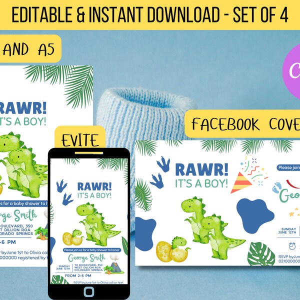 Rawr Its a Boy Baby Shower Set - Etsy