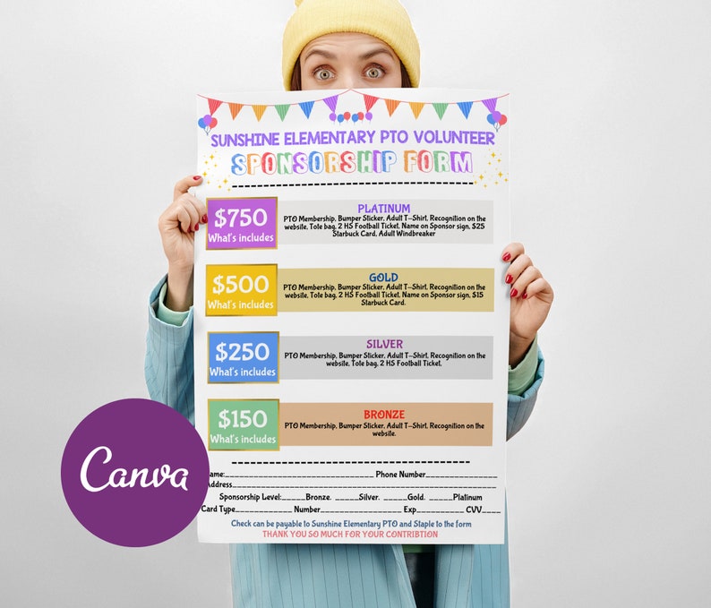 PTO PTA Sponsorship Form School, Sponsorship Signup Printable Handout ...