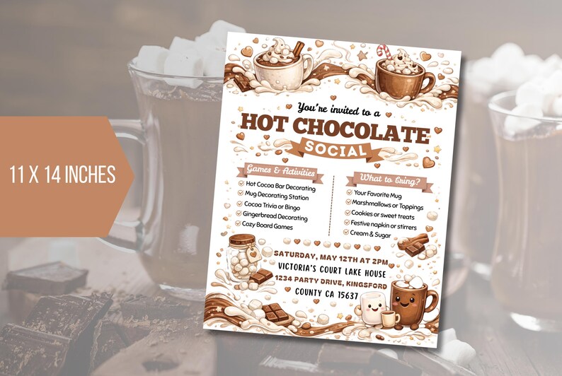 EDITABLE Hot Chocolate Social Invite, Winter Party Invitation, Cozy ...