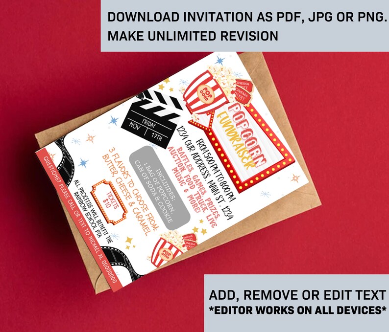 Editable Popcorn Fundraiser Event, Popcorn Party Theme, PTA PTO School ...