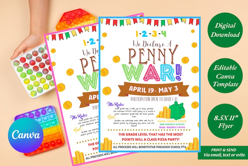 Penny War Fundraiser Flyer, Printable School Fundraiser Event ...