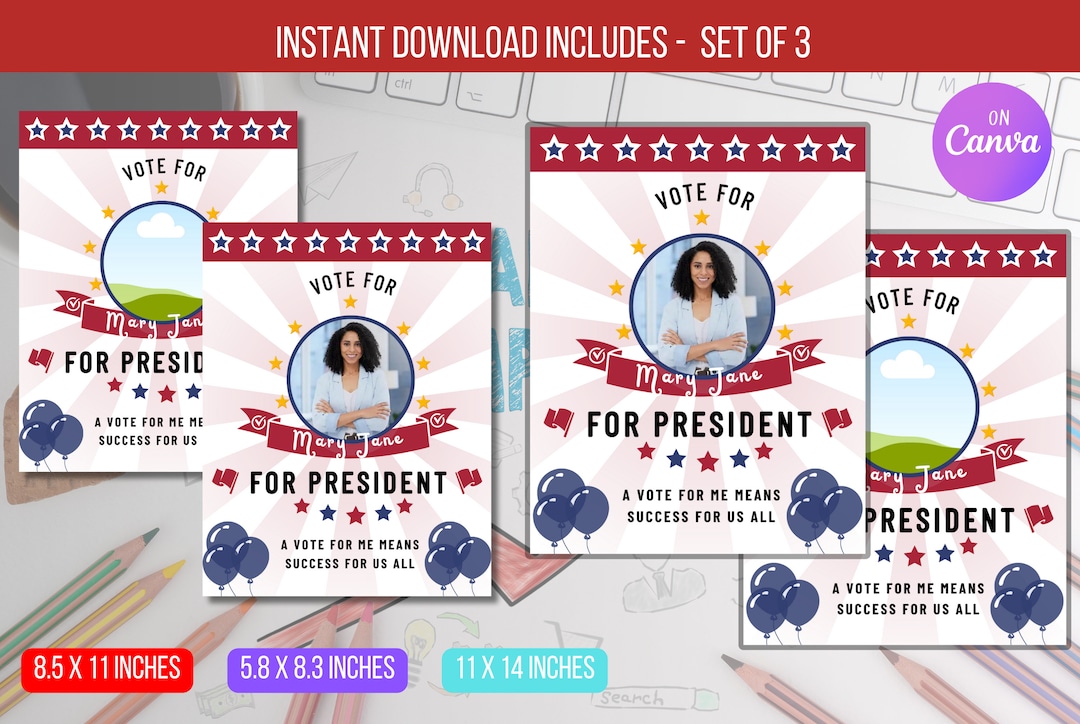 EDITABLE Presidential Campaign Poster, Class Campaign President, High ...