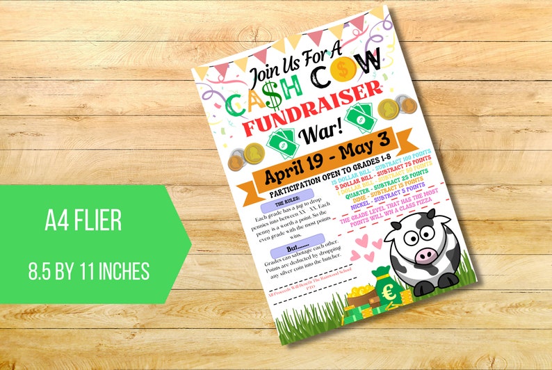Printable Cash Cow Fundraiser Flyer Dollar Wars Editable - Etsy