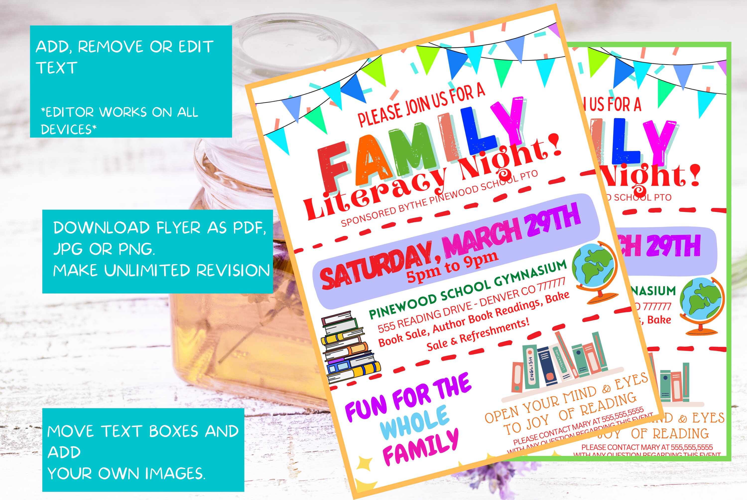 Editable Family Literacy Night Flyer PTO PTA Reading Book - Etsy