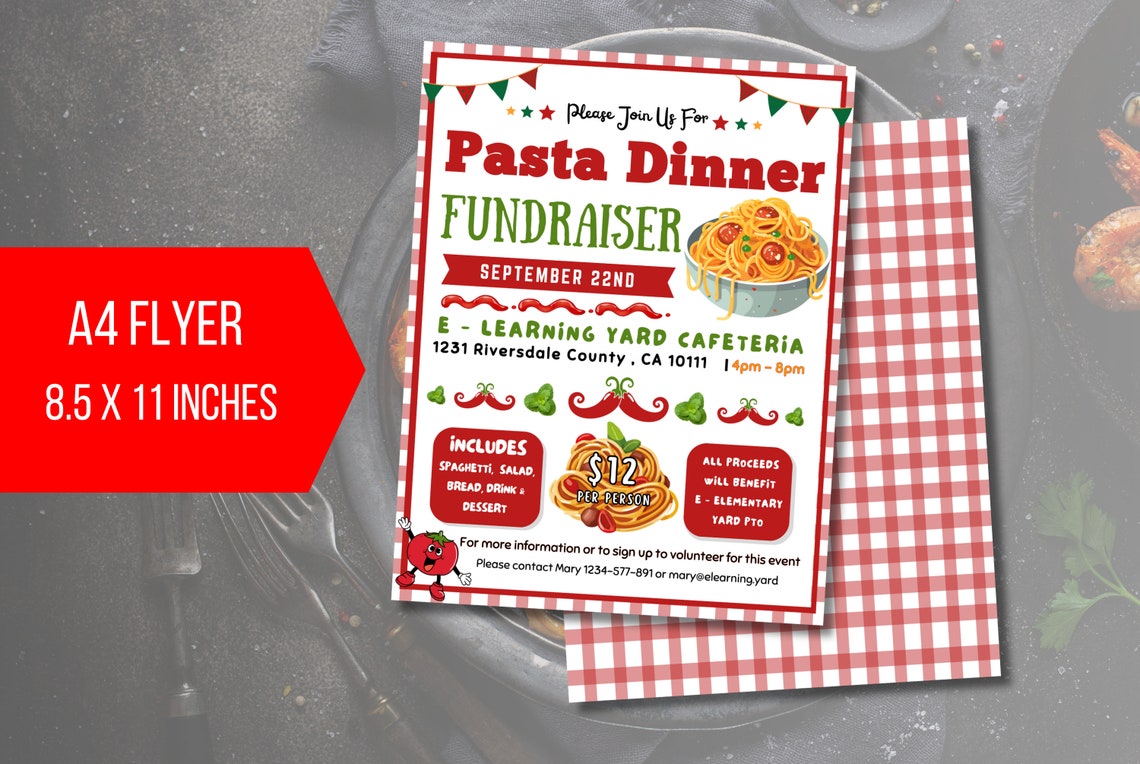 EDITABLE Pasta Dinner Fundraiser Flyer Pasta Dinner Invite, Benefit ...
