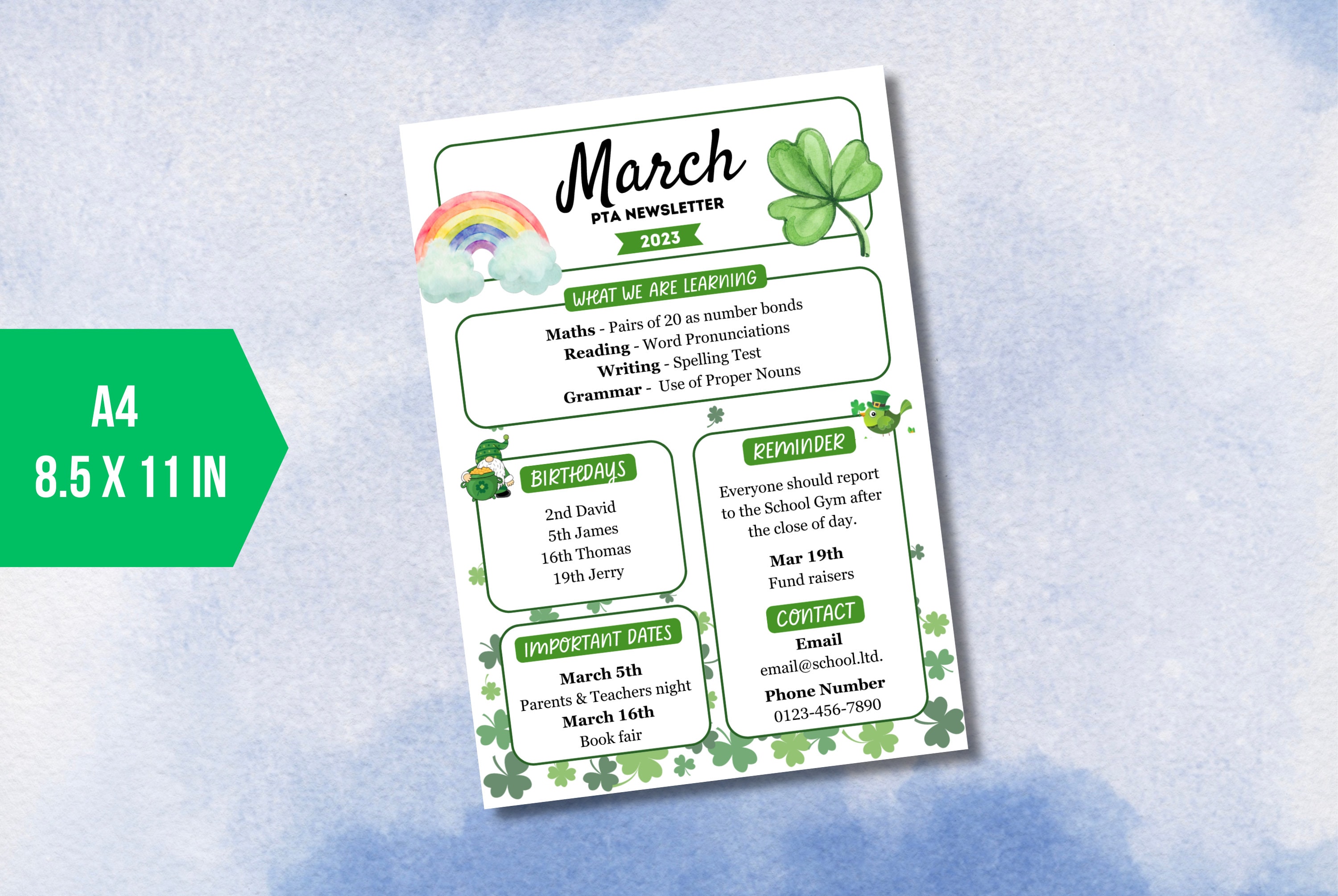 EDITABLE March Newsletter Template, Classroom Printable Handout Flyer ...