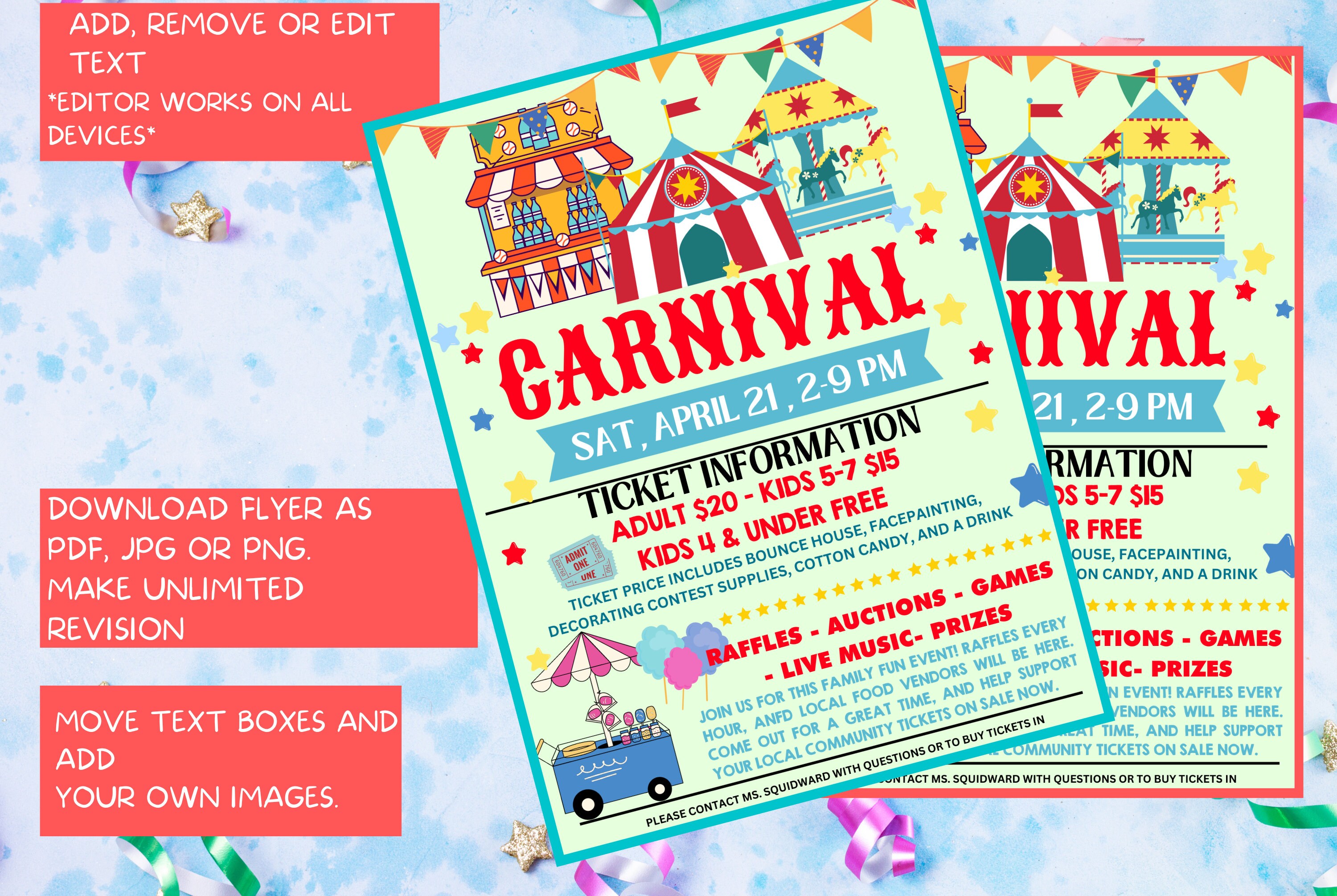 EDITABLE Carnival Flyer& Ticket, Printable PTA PTO Flyer, School Church ...