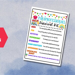 EDITABLE Paraprofessional Survival Kit, Back to School Gift, PTA PTO ...
