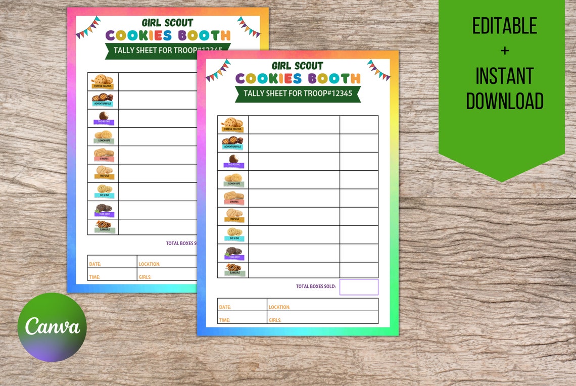 2023 ABC Bakers Girl Scout Cookie Booth Tally Sheet Printable - Etsy