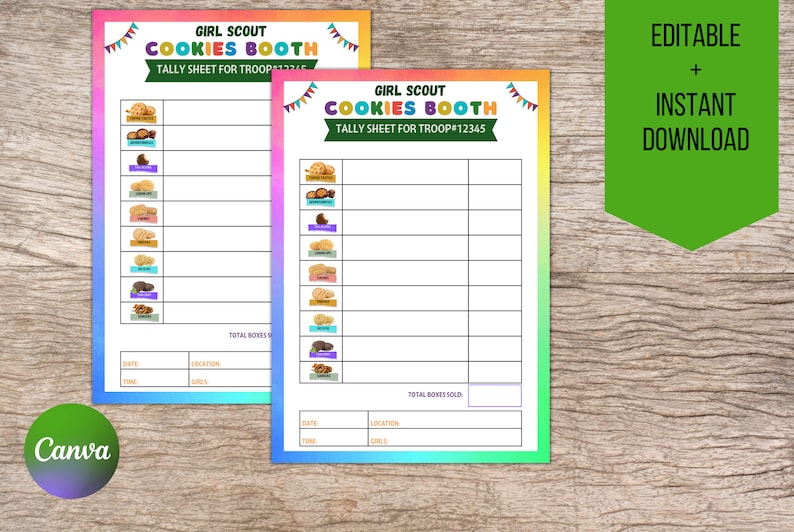 2023 ABC Bakers Girl Scout Cookie Booth Tally Sheet Printable - Etsy