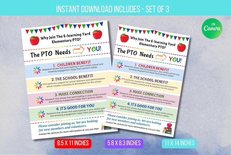 PRINTABLE School PTO/PTA Recruitment Flyer, Volunteer Meeting Agenda ...