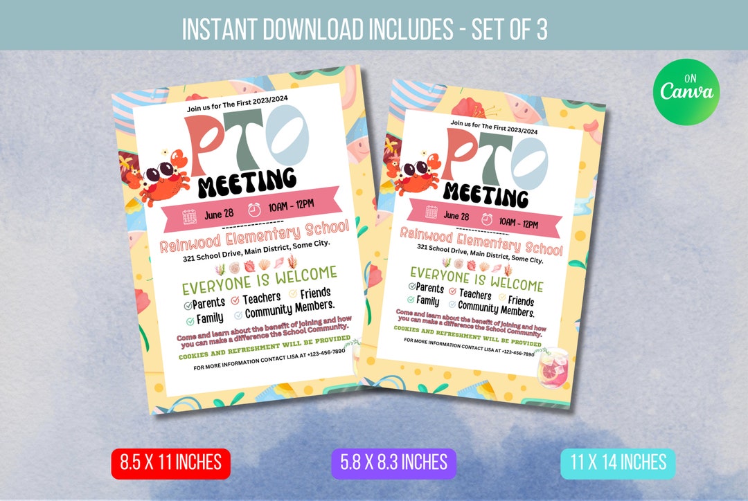 EDITABLE June PTO Meeting Handout Flyer, School Information Meeting ...
