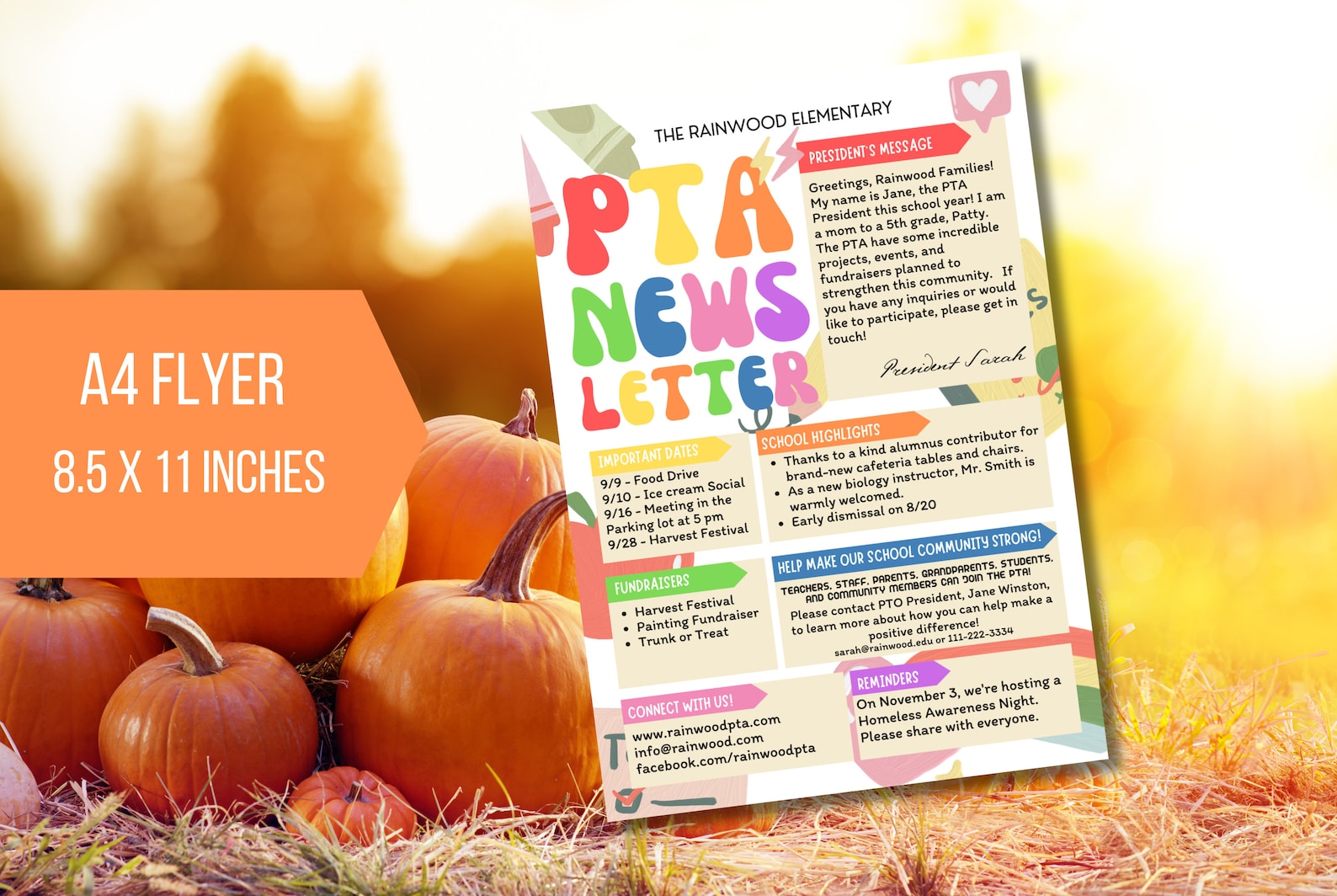 EDITABLE PTA Newsletter Flyer Template, Printable Handout Digital Flyer ...
