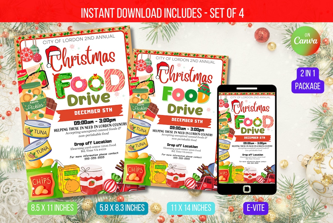 EDITABLE Christmas Food Drive Flyer, School Church Event Invite, PTA ...
