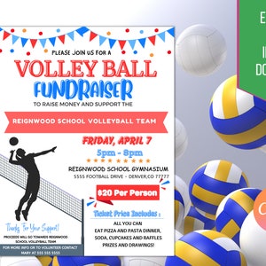EDITABLE Volleyball Fundraiser Flyer Template, Charity Non Profit Event ...