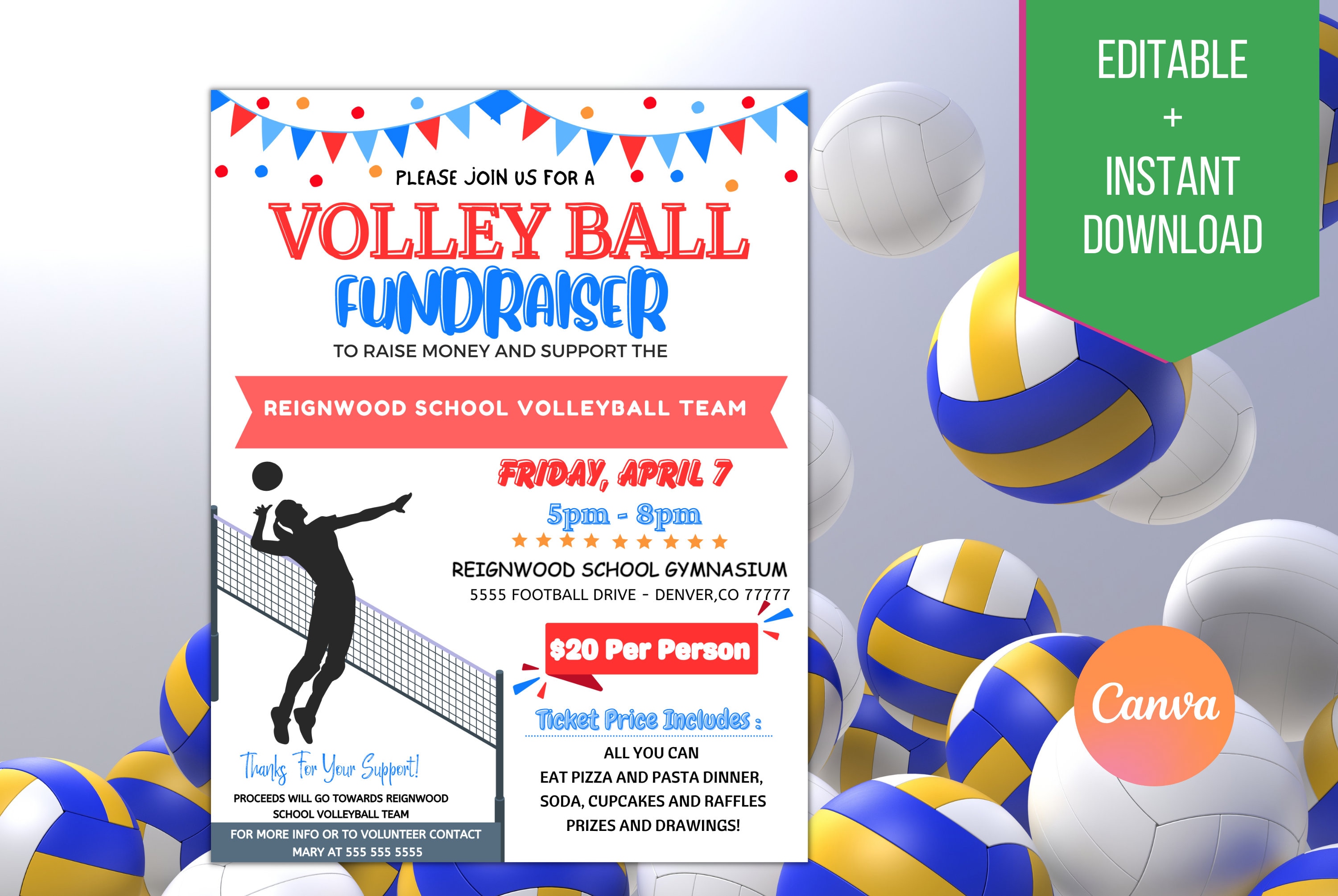 EDITABLE Volleyball Fundraiser Flyer Template Charity Non - Etsy