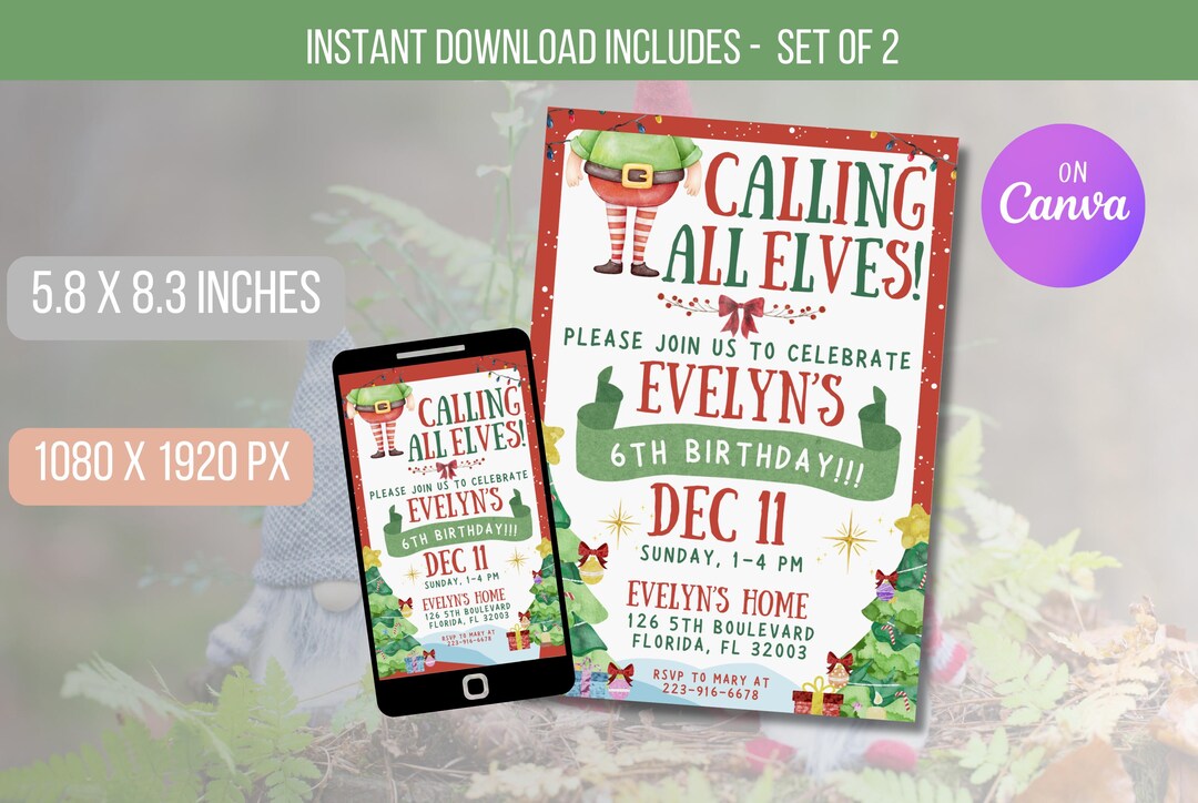 EDITABLE Elf Christmas Birthday Party Invite, Elf Party Flyer, Calling ...