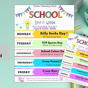 School Spirit Week Editable Itinerary Schedule | Printable DIY Spirit ...