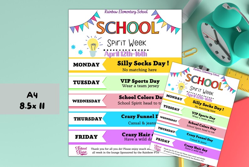 School Spirit Week Editable Itinerary Schedule | Printable DIY Spirit ...