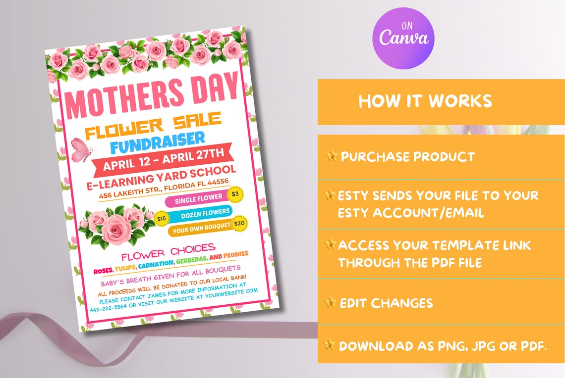 EDITABLE Mother's Day Flower Fundraiser Flyer, Printable Invite ...