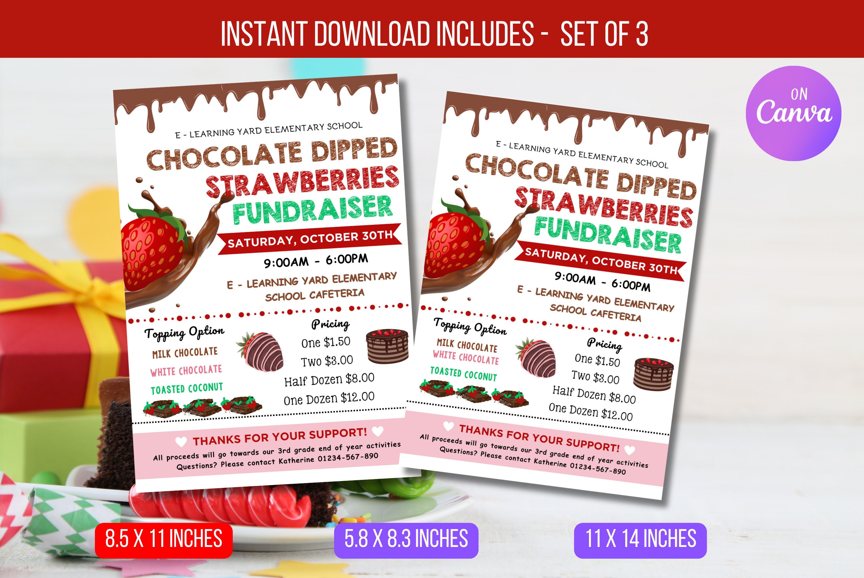 EDITABLE Chocolate Dipped Strawberries Fundraiser Invitation ...