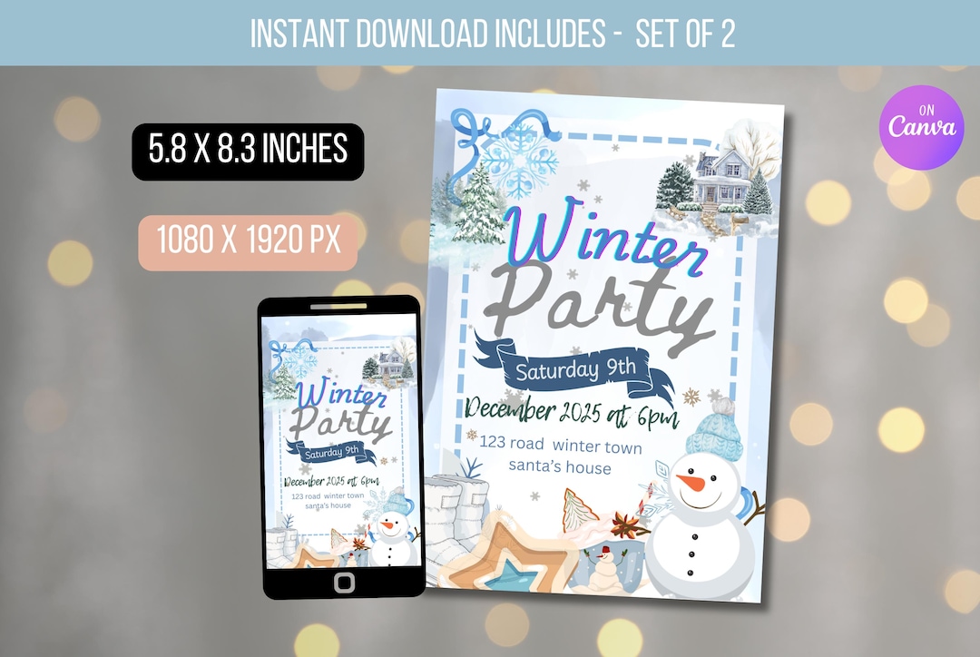 EDITABLE Winter Wonderland Invitation, Snowy Party Invite, Christmas ...