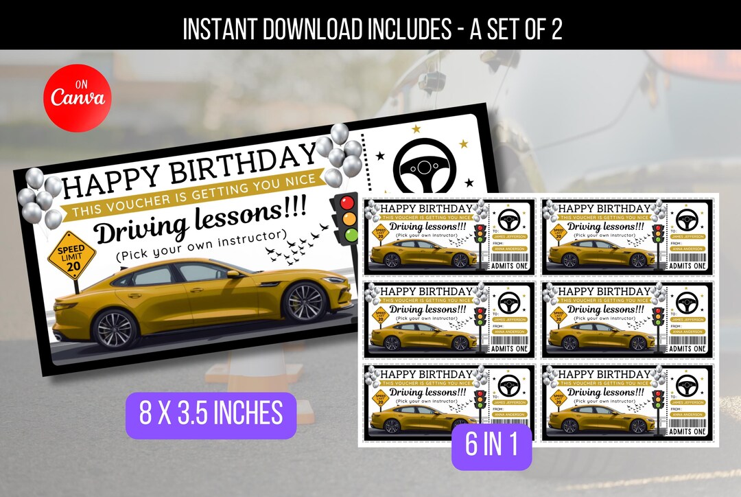 EDITABLE Driving Lesson Gift Voucher, Birthday Surprise Driving School ...