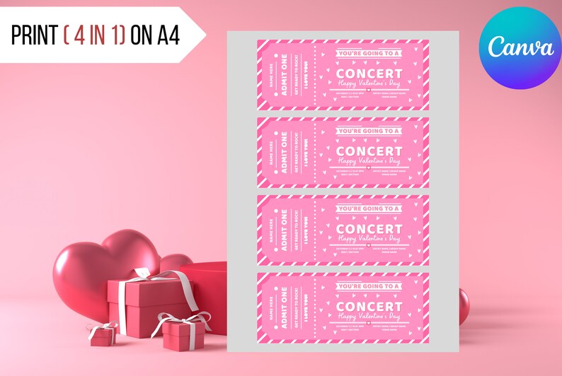 Editable Valentines Day Concert Ticket Template Gift - Etsy