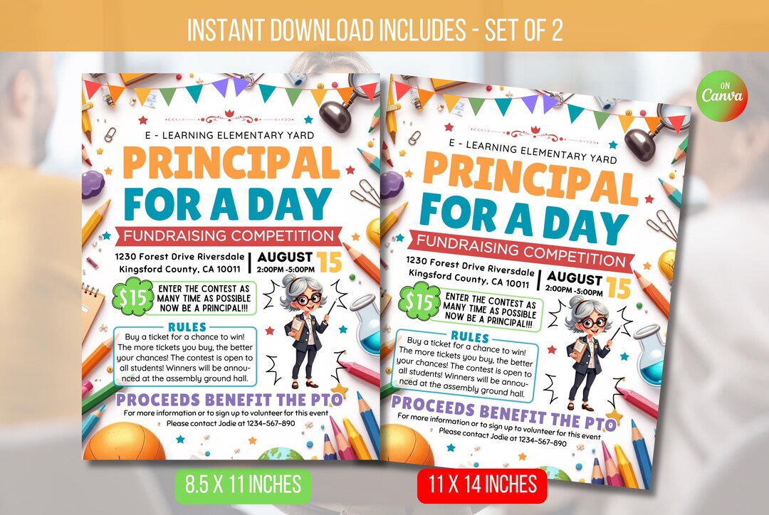 EDITABLE Principal for a Day Contest Fundraiser Flyer, Printable ...