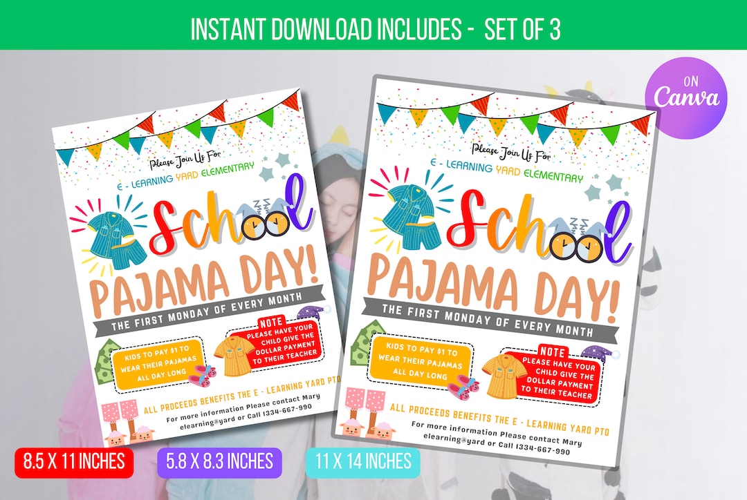 EDITABLE School Pajama Day Flyer, School Spirit Party, School ...