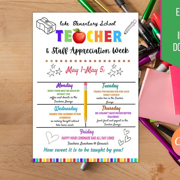 Staff Appreciation Week Calendar - Etsy