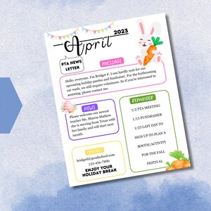 EDITABLE April Newsletter Template, Classroom Printable Handout Flyer ...