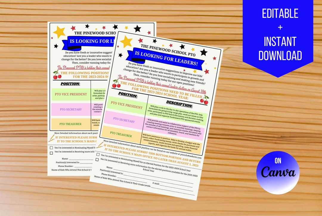 Printable School Board PTO Pta Election Recruitment Flyer, School ...