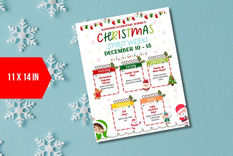 EDITABLE Christmas Spirit Week Flyer, Itinerary Schedule School Poster ...