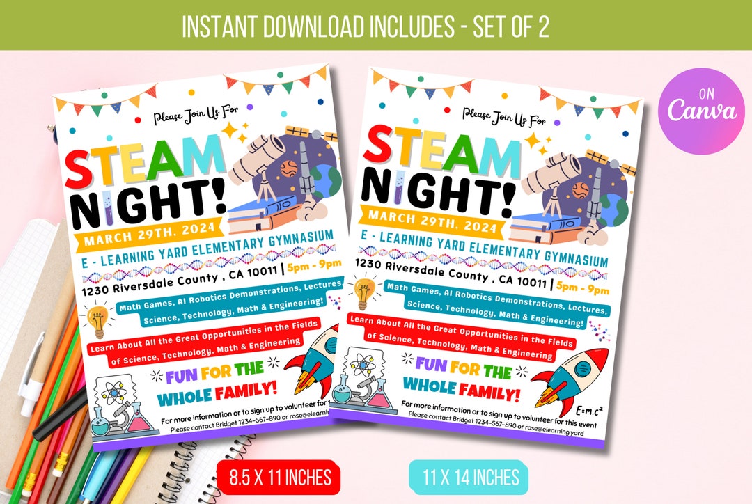 EDITABLE Family Steam Night Flyer, School PTA PTO Flyer, Community ...