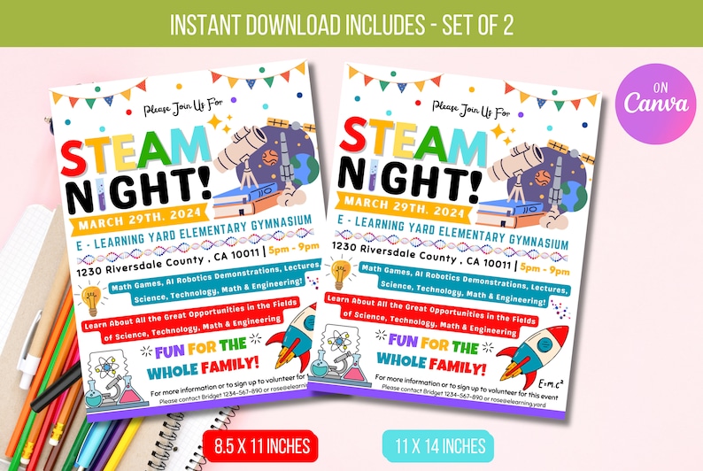 EDITABLE Family Steam Night Flyer, School PTA PTO Flyer, Community ...