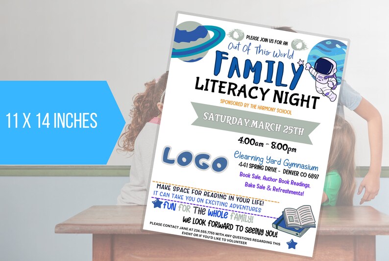 Editable Family Literacy Night Flyer, PTO PTA Reading Book Sale School ...
