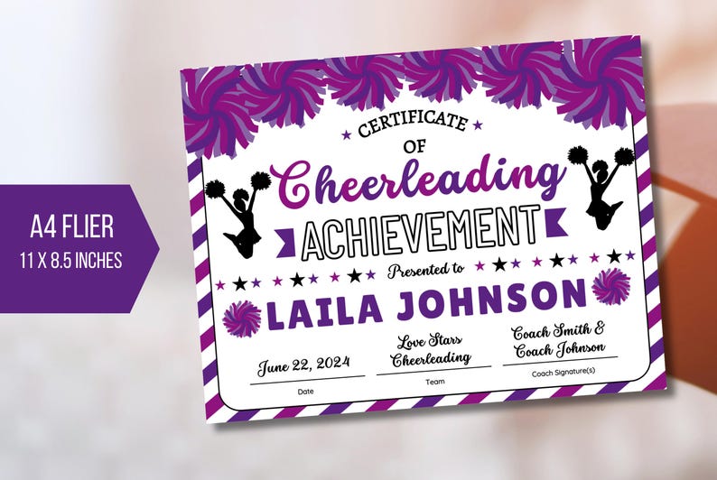 EDITABLE Cheerleader Certificate, Cheer Certificates Sports Award ...