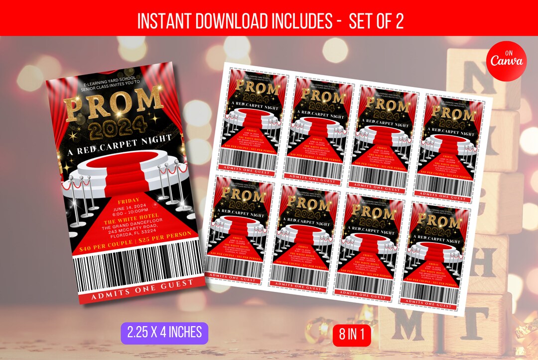 EDITABLE Red Carpet Prom School Dance Ticket Invite, Party Invitation ...