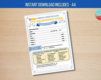 PTO PTA Membership Form Template-editable, Instant Digital Download - Etsy
