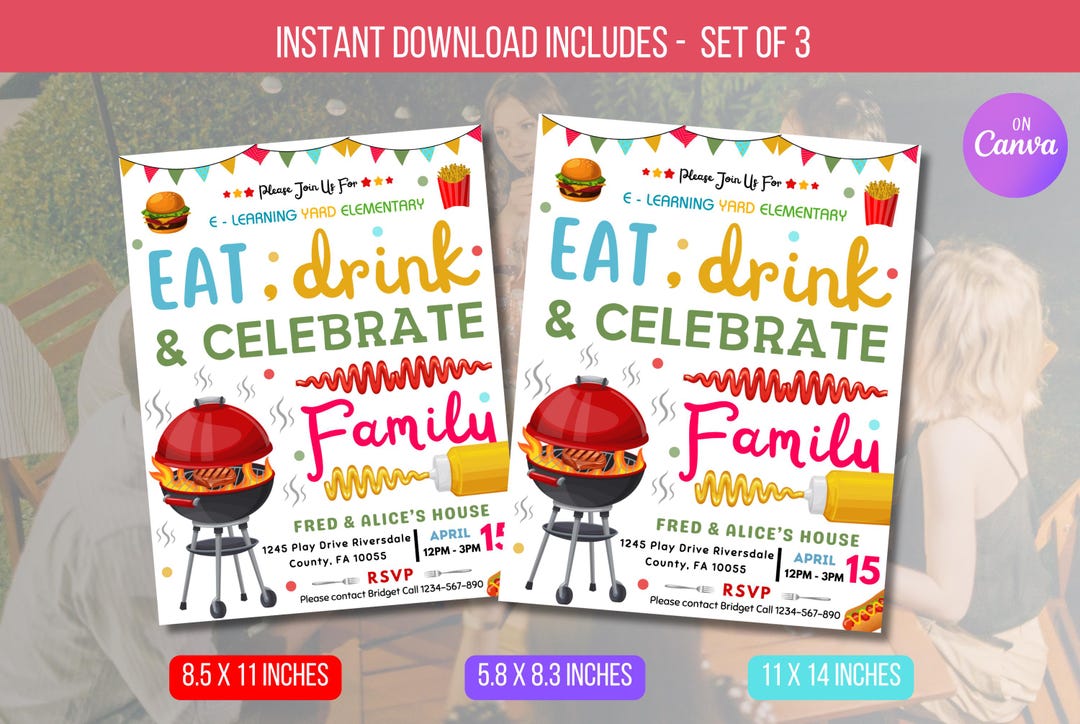 EDITABLE Eat, Drink and Celebrate Family Reunion Invite Flyer, Flyer ...
