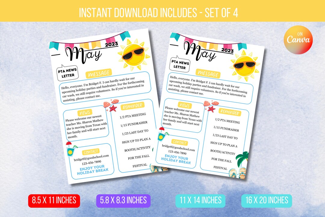 EDITABLE May Newsletter Template, Classroom Printable Handout Flyer ...