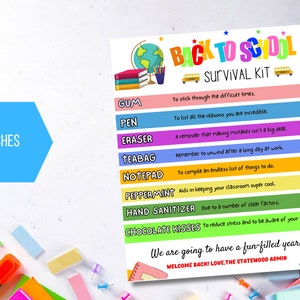 EDITABLE Back to School Survival Kit Template, First Day of School ...