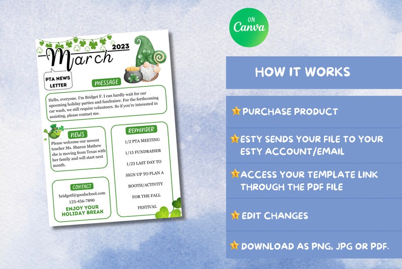 EDITABLE March Newsletter Template, Classroom Printable Handout Flyer ...