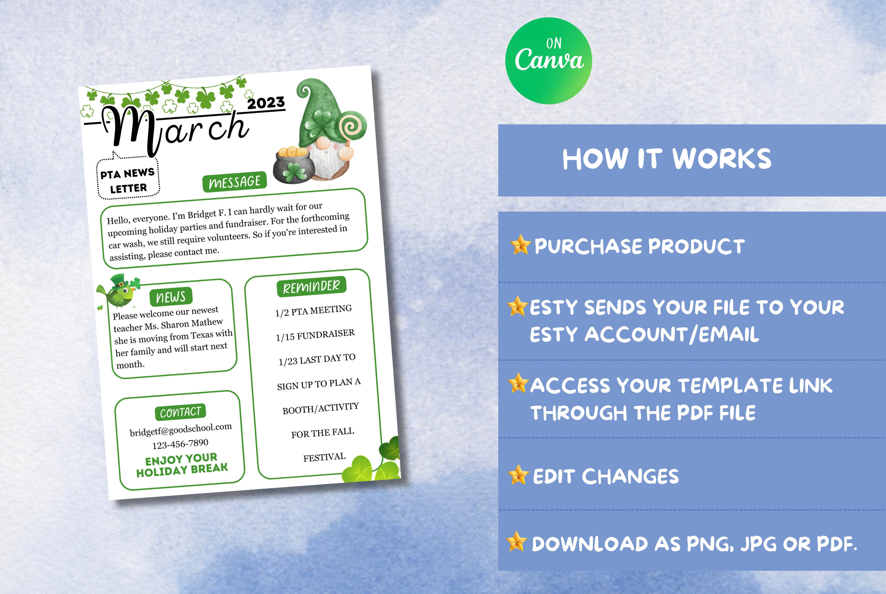 EDITABLE March Newsletter Template, Classroom Printable Handout Flyer ...