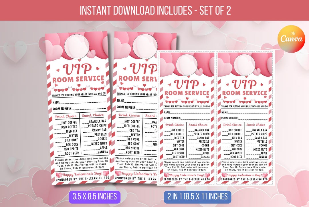 EDITABLE Happy Valentine's Day VIP Room Service Door Hanger, Teacher ...