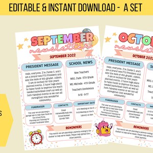 EDITABLE Monthly Newsletter Template Set, Classroom Printable Handout ...
